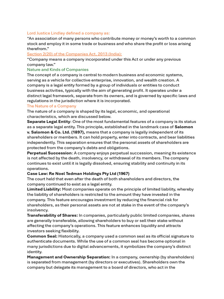 Nature and Types of Companies Explained | PDF | Companies | Corporate Law