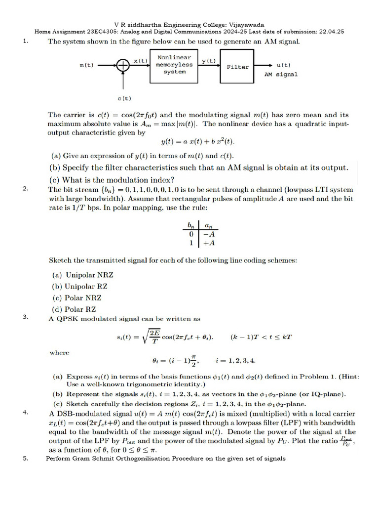 Analog & Digital Communications Assignment | PDF