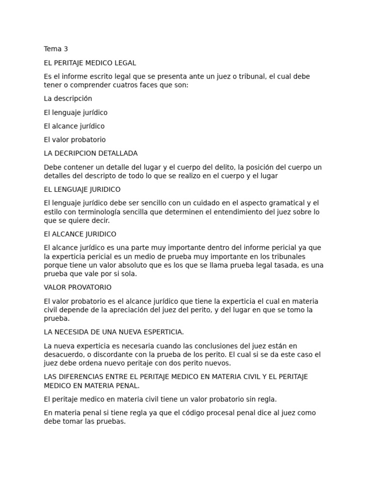 Peritaje Médico Legal: Estructura y Valor | PDF