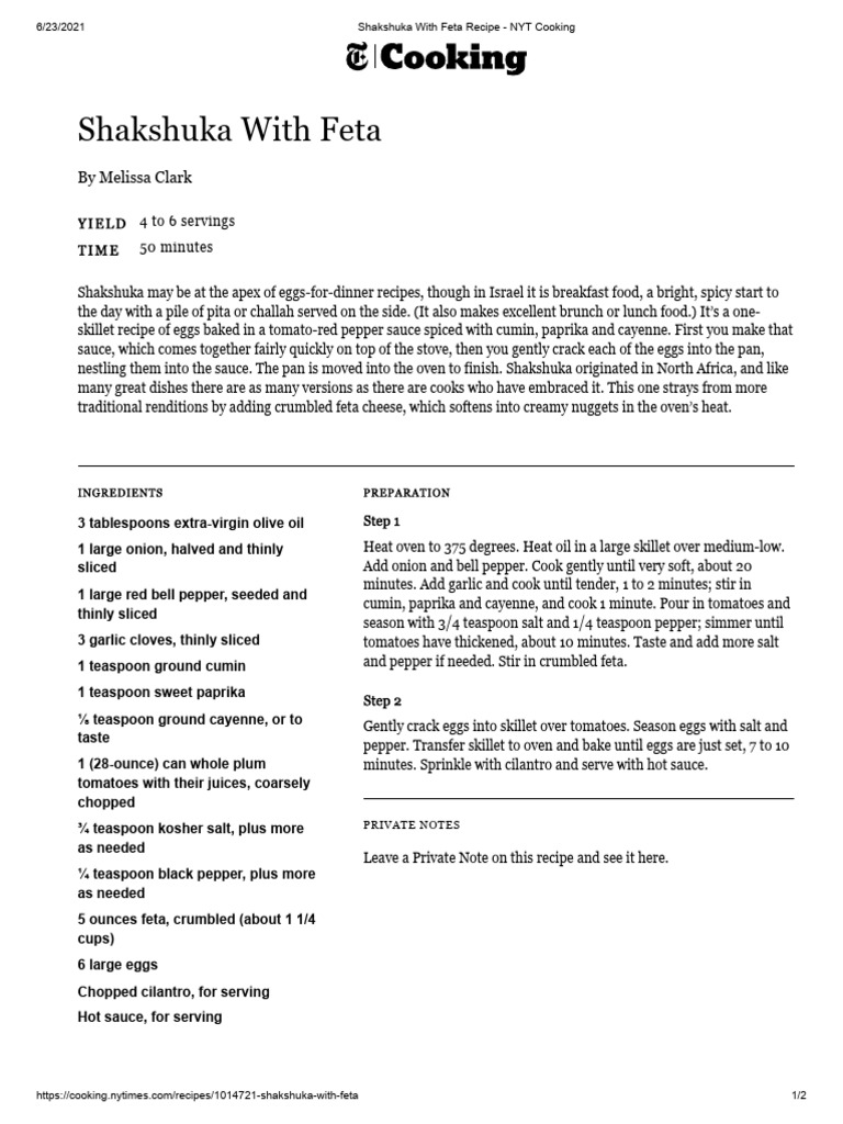 Shakshuka With Feta Recipe | PDF | Hot Sauce | Teaspoon