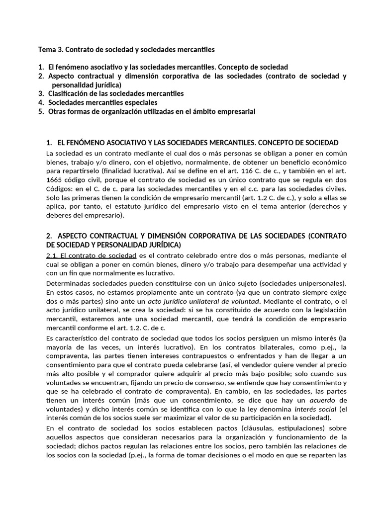 TEMA 3 Contrato de Sociedad y Sociedades Mercantiles | PDF | Sociedad de responsabilidad ...
