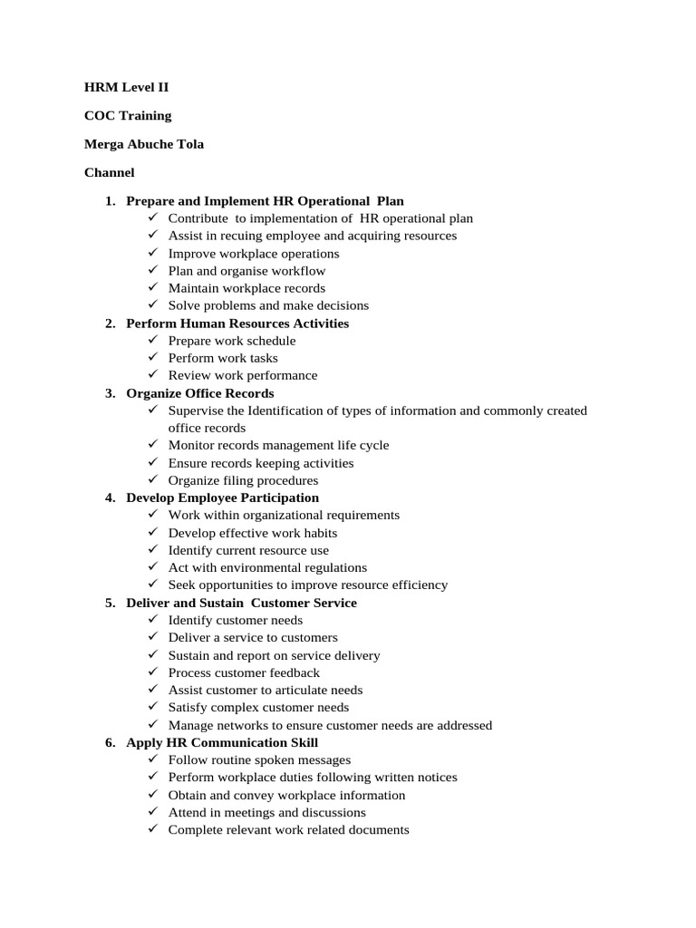 HRM Level IV COC Training Overview | PDF | Human Resource Management ...