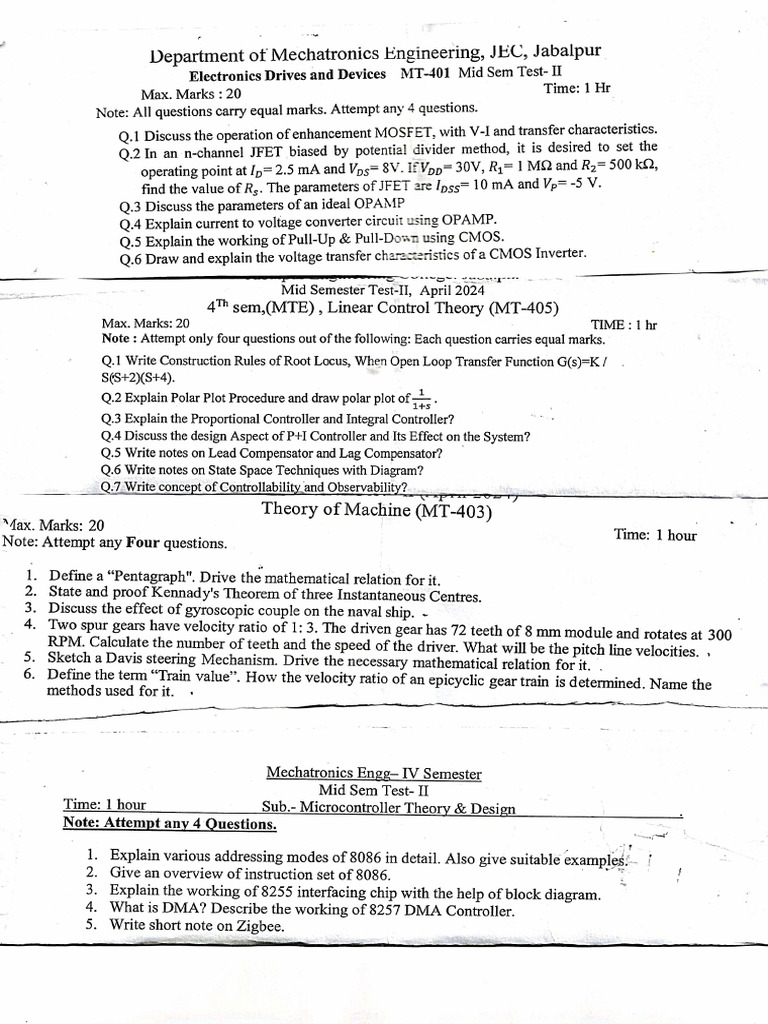 Midsem- ll 4th sem MT | PDF