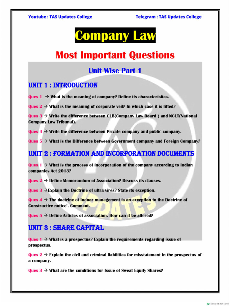 Company Law Imp Questions | PDF