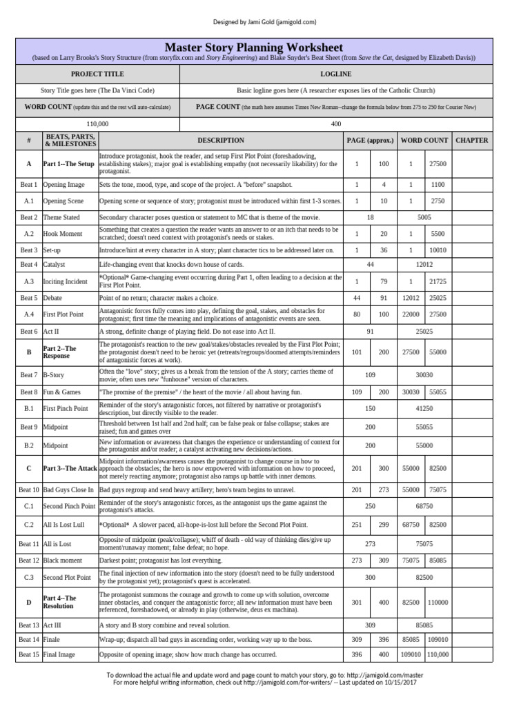 Master Spreadsheet Story Structure and Beat Sheet | PDF