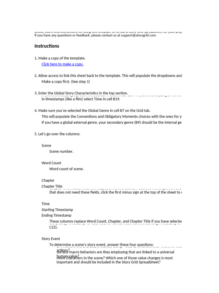 Story Grid Spreadsheet Template | PDF