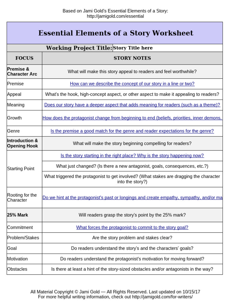Story Elements Worksheet | PDF | Psychology