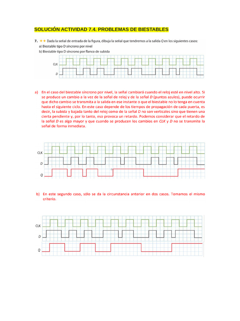 Solución Actividad 7.4. Problemas de Biestables | PDF