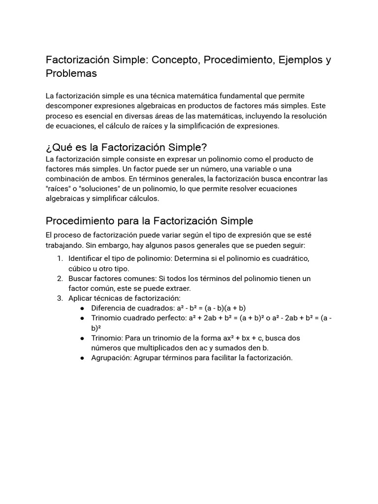Guía de Factorización Simple en Matemáticas | PDF | Factorización ...