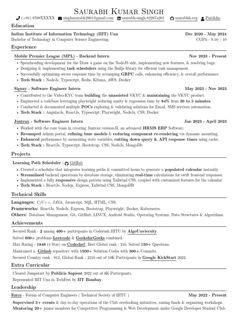 SaurabhSingh Resume - Ae89dfea32eaa4f4d61d | PDF | Angular Js | Software Engineering