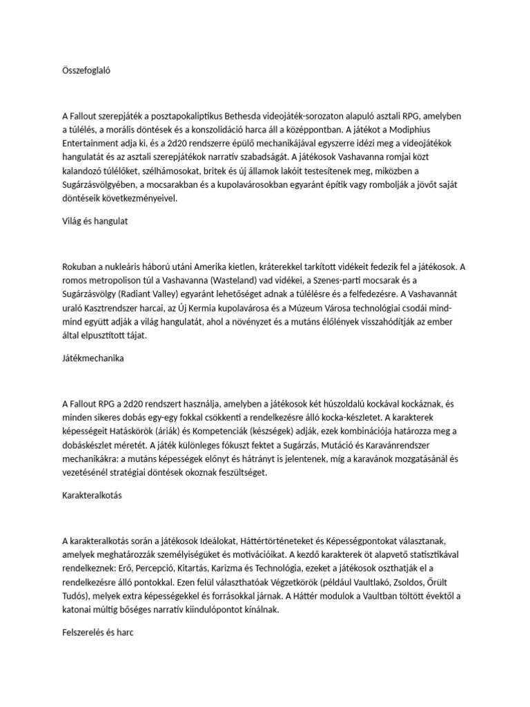 Fallout RPG Ismertető | PDF