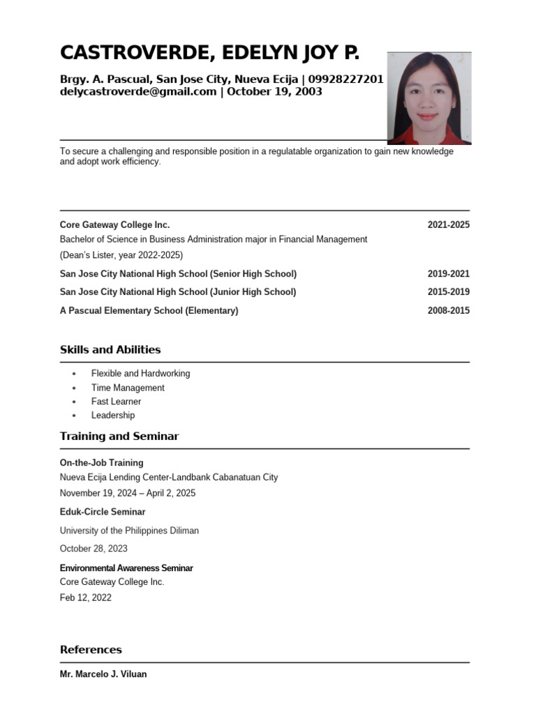 Edelyn Joy Castroverde's CV | PDF