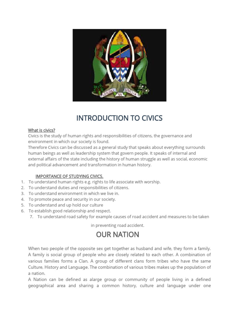 Introduction to Civics and National Identity | PDF | Tanzania | Human ...
