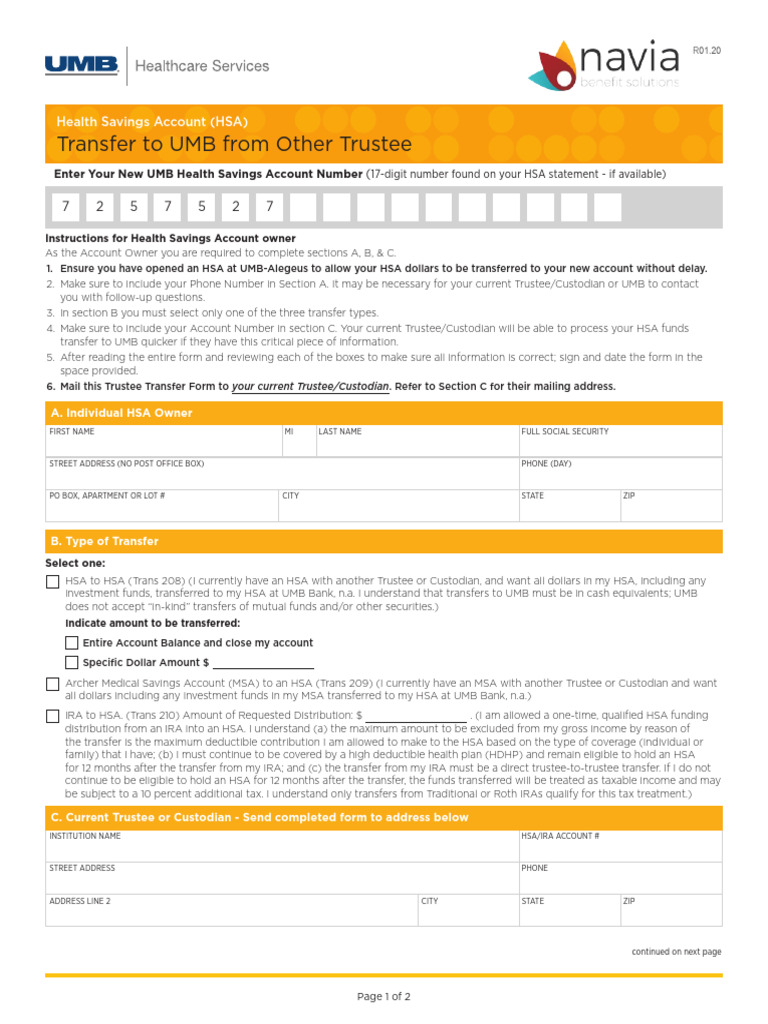 HSA UMB Transfer of Assets Form | PDF | Individual Retirement Account | Health Savings Account