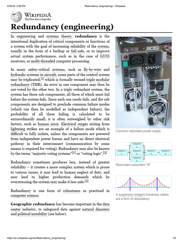 Redundancy (Engineering) - Wikipedia | PDF | Systems Engineering | Computer Engineering