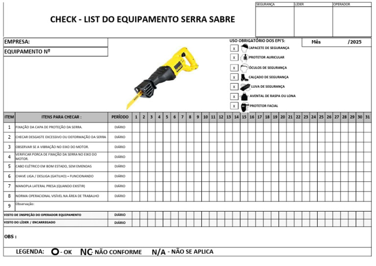 Check-List Serra Sabre | PDF
