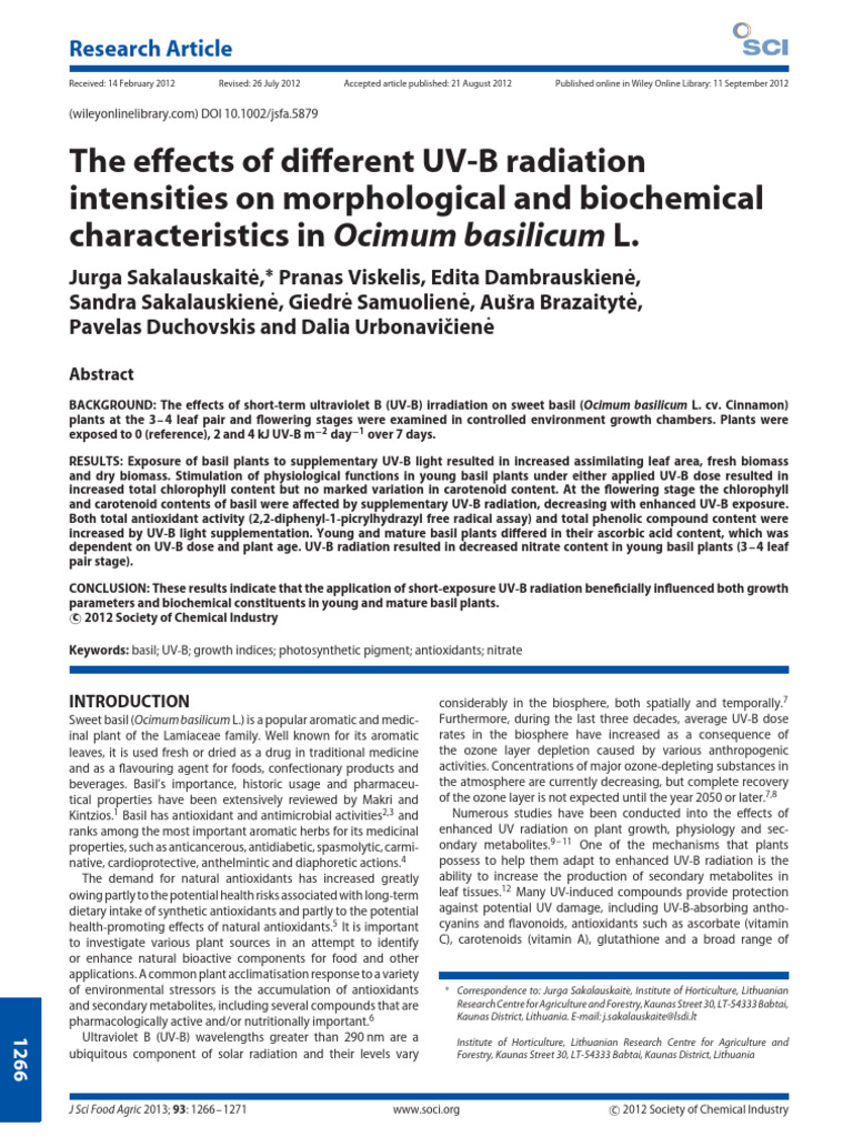 Sakalauskaite Et Al. - 2013 - The Effects of Different UV-B Radiation Intensities On ...