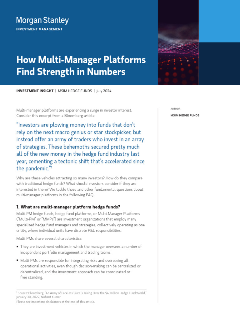 How Multimanager Platforms Find Strength in Numbers | PDF | Hedge Fund | Risk