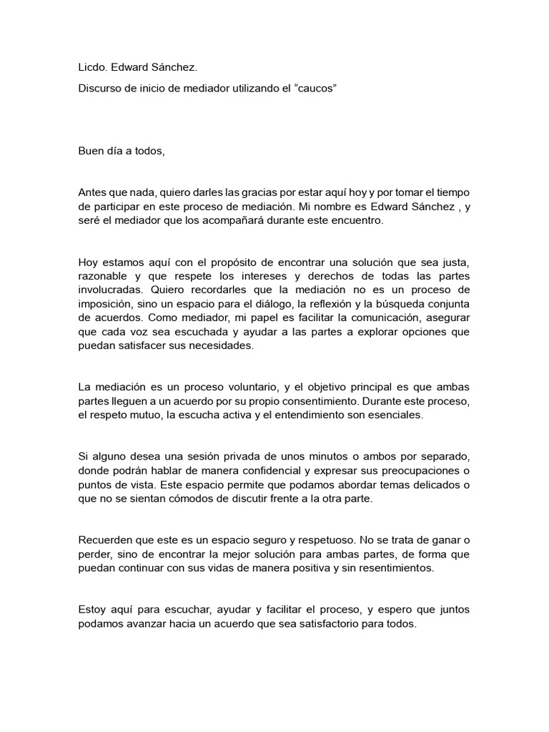 discurso de inico de mediador | PDF