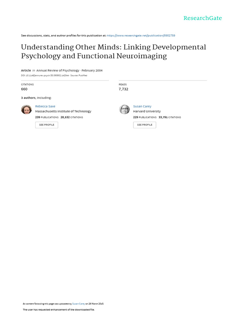 Understanding Other Minds: Linking Developmental Psychology and Functional Neuroimaging | PDF ...