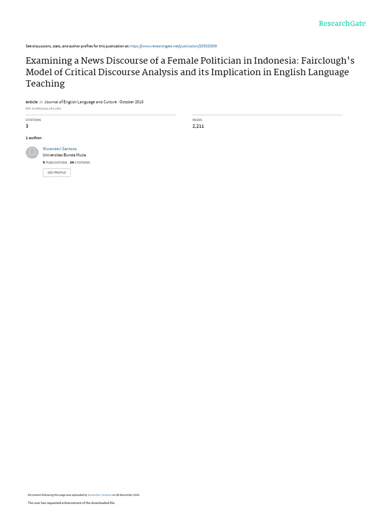 Examining A News Discourse of A Female Politician | PDF | Discourse ...