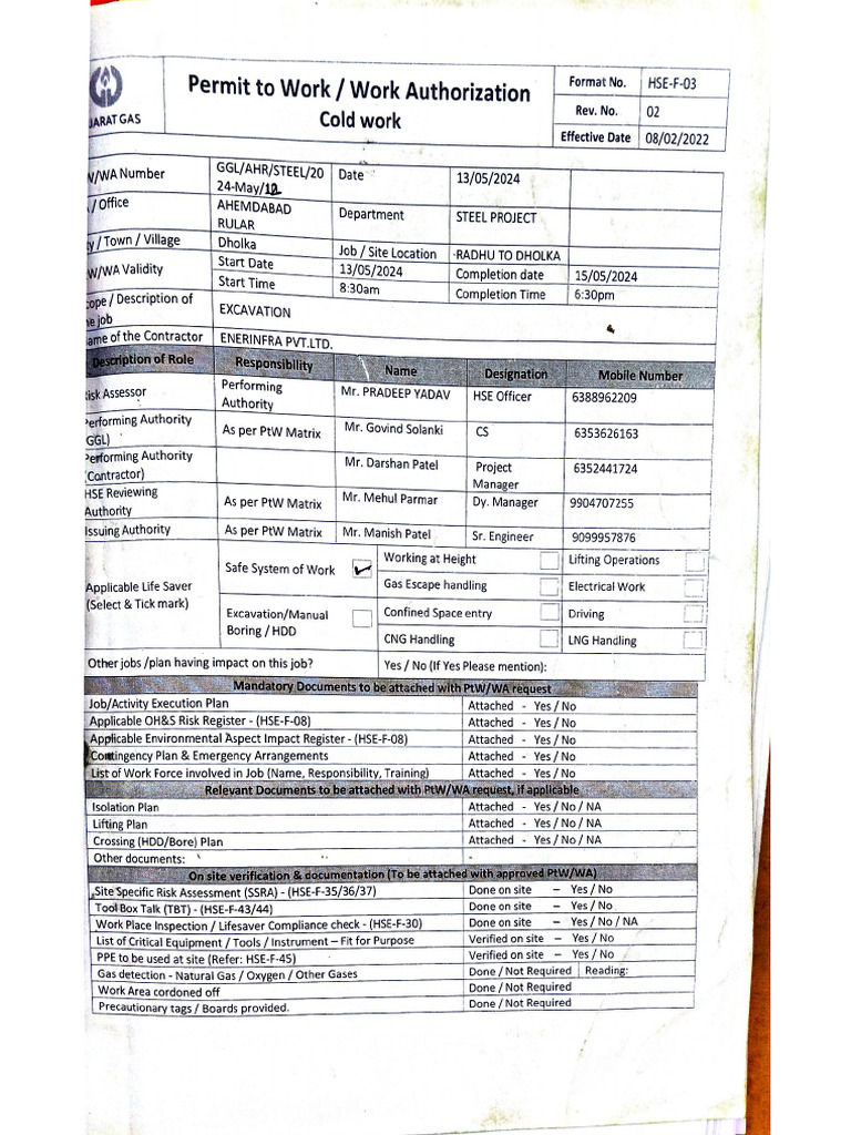 permit Activity Excavation work | PDF