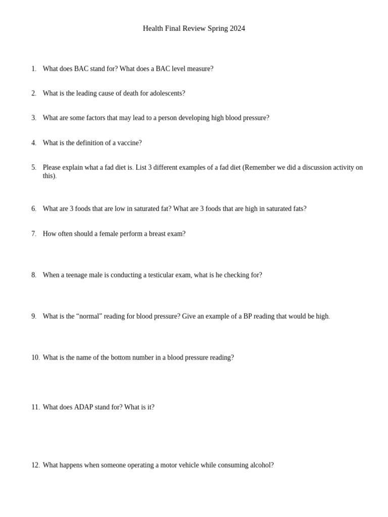 Final Exam Review 2024 | PDF | Anorexia Nervosa | Diet (Nutrition)
