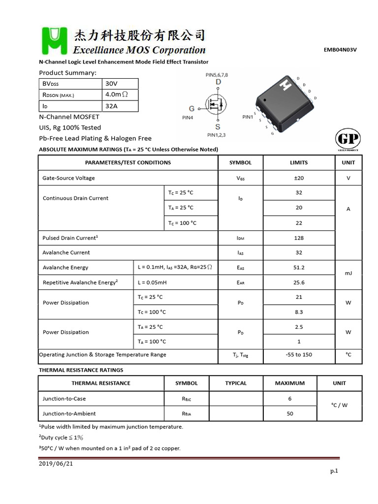 B04N03 MOSFET Datasheet Overview | PDF | Field Effect Transistor | Diode
