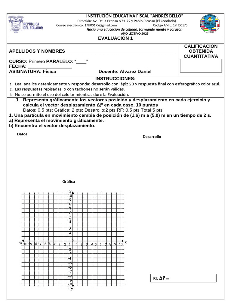 Ev1 Vectores de Posición y Desplazamiento | PDF