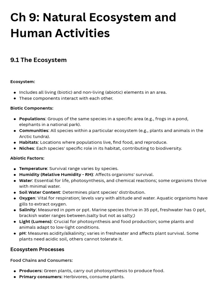CH 9 Natural Ecosystem and Human Activities | PDF | Deforestation | Forests