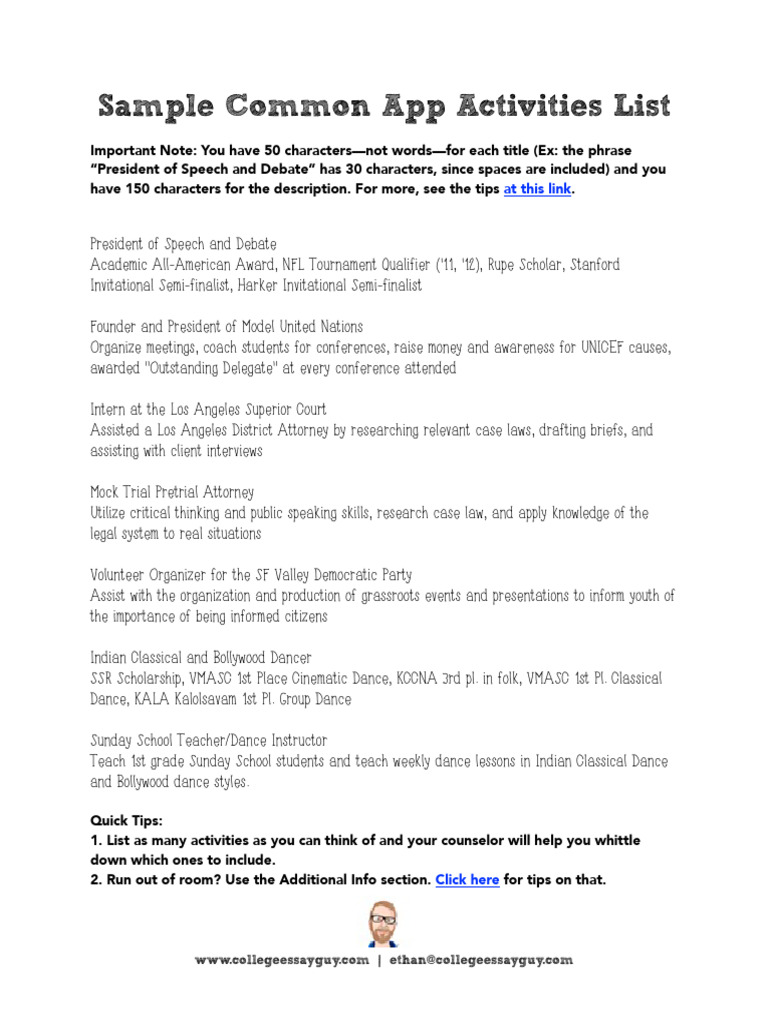 Sample Common App Activities List | PDF