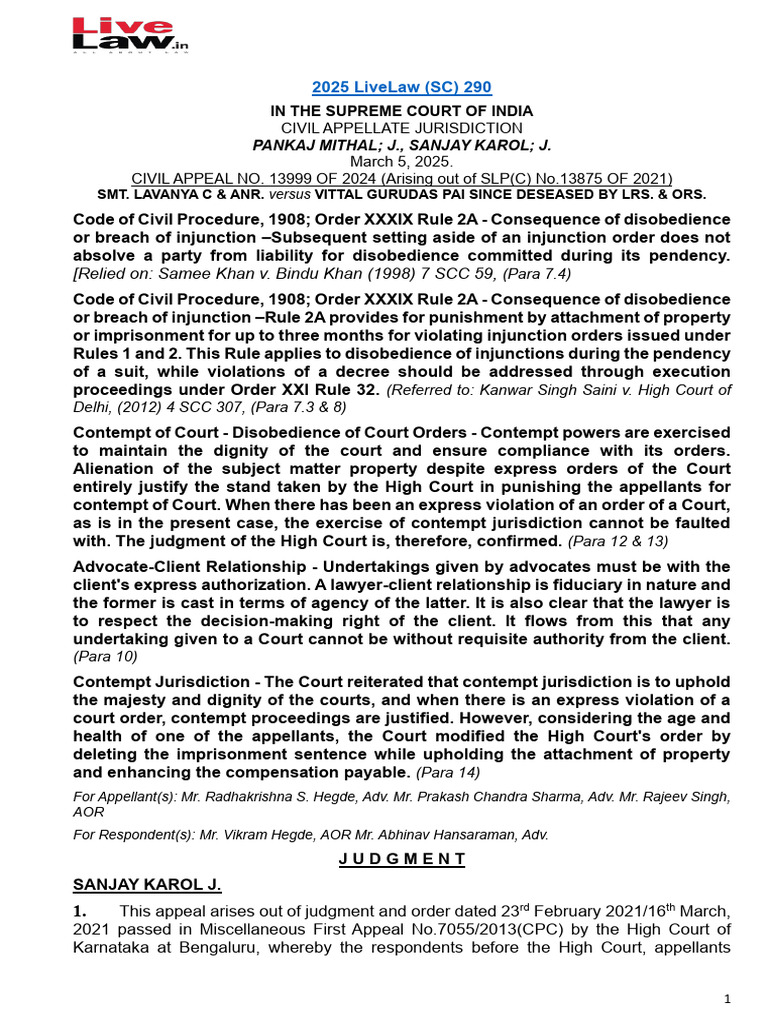 Lavanya Vs Vittal Gurudas | PDF | Lawsuit | Lawyer