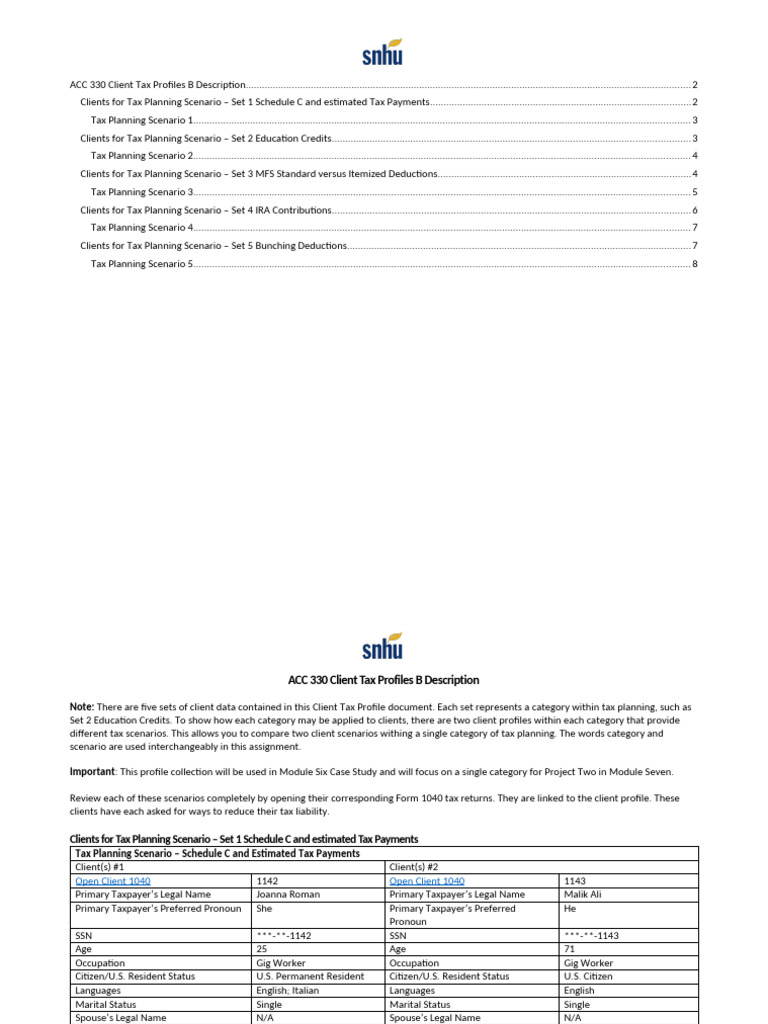 ACC 330 Client Tax Profiles B Descriptions - Use | PDF | Tax Deduction ...