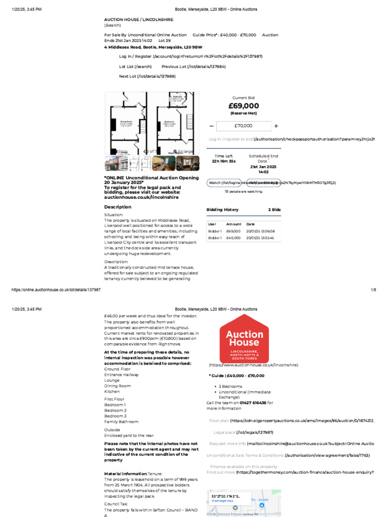 Bootle, Merseyside, L20 9BW - Online Auctions | PDF | Auction
