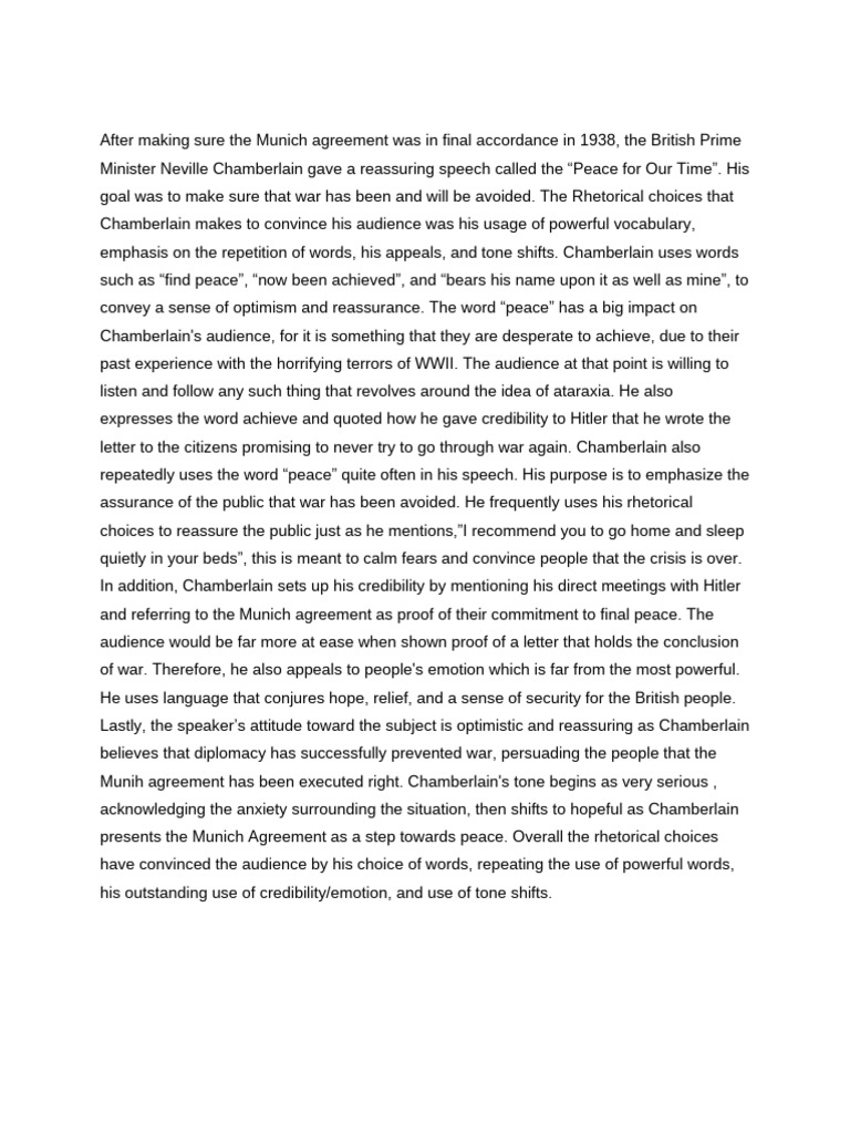 Chamberlain S Rhetoric For Peace In 1938 Pdf
