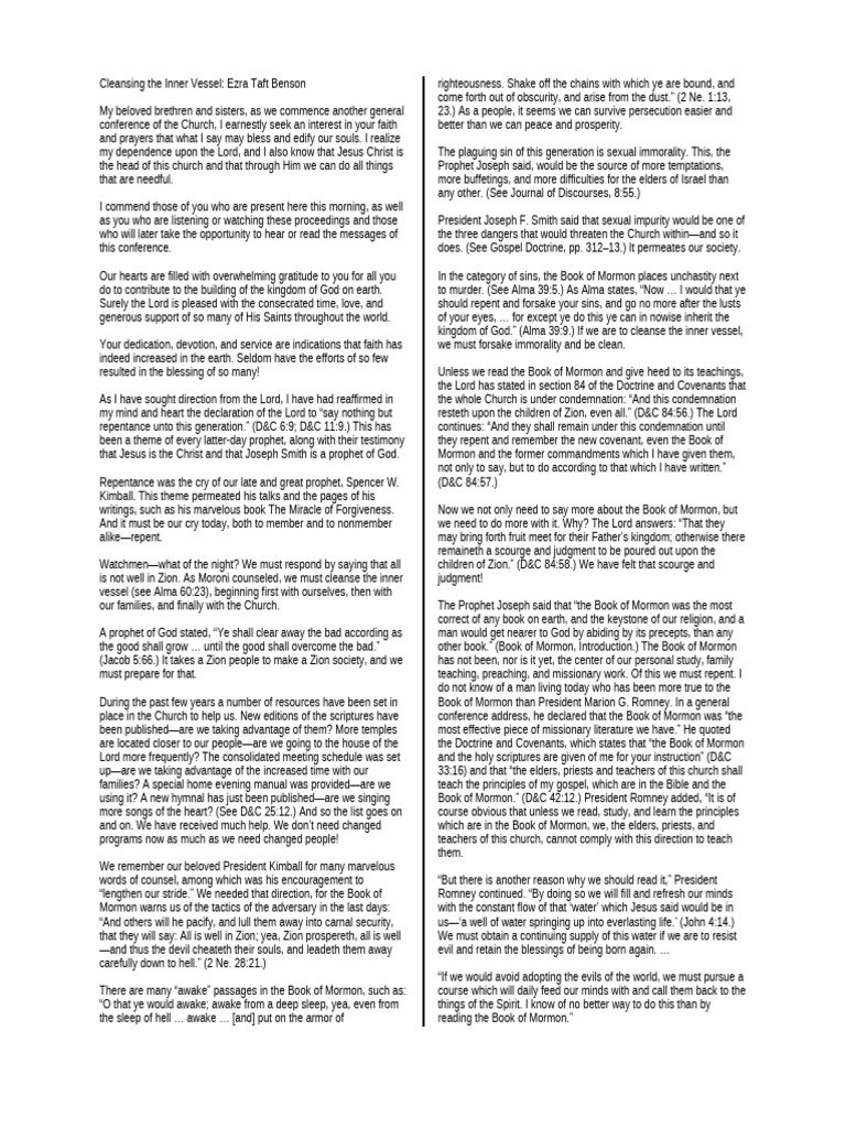 Cleansing the Inner Vessel | PDF | Book Of Mormon | Humility