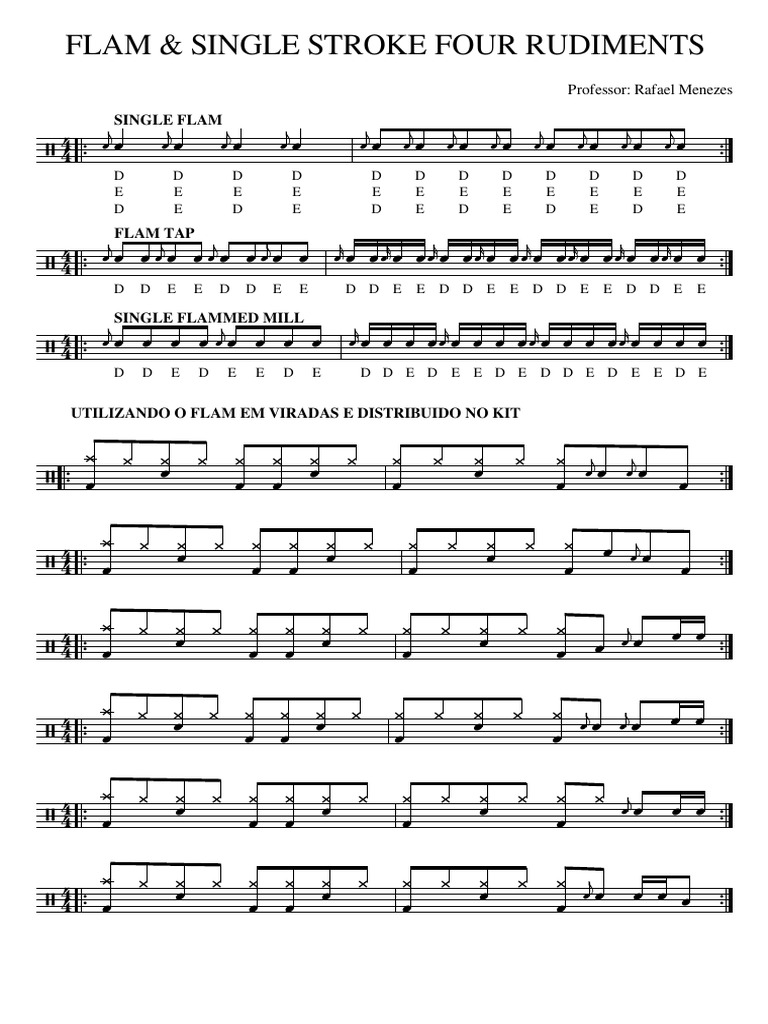 Flam & Single Stroke Four Rudiments | PDF | Drumming | Percussion Instruments