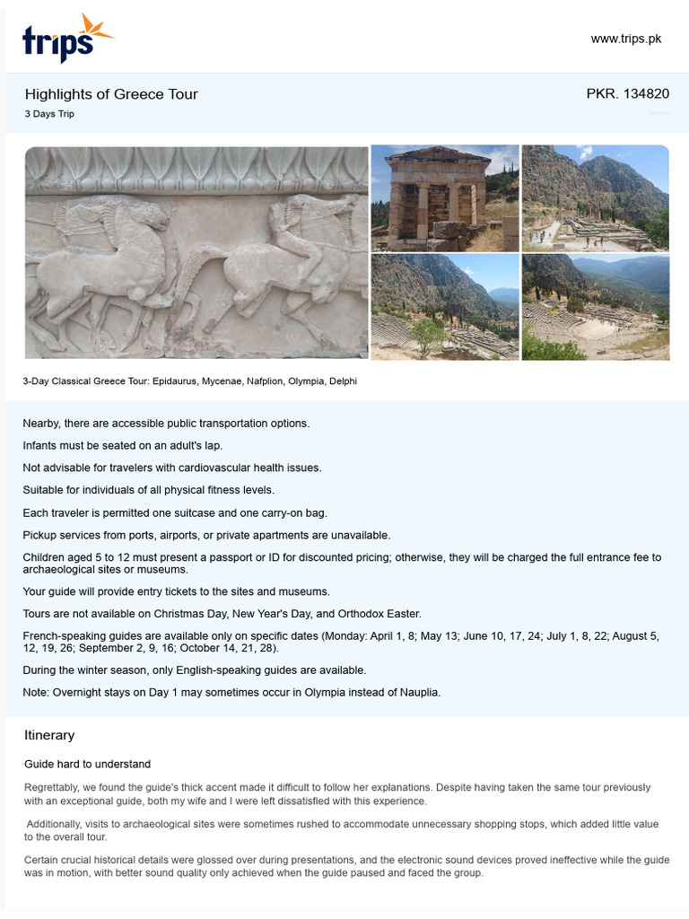Highlights of Greece Tour Brochure | PDF | Payments | Credit Card
