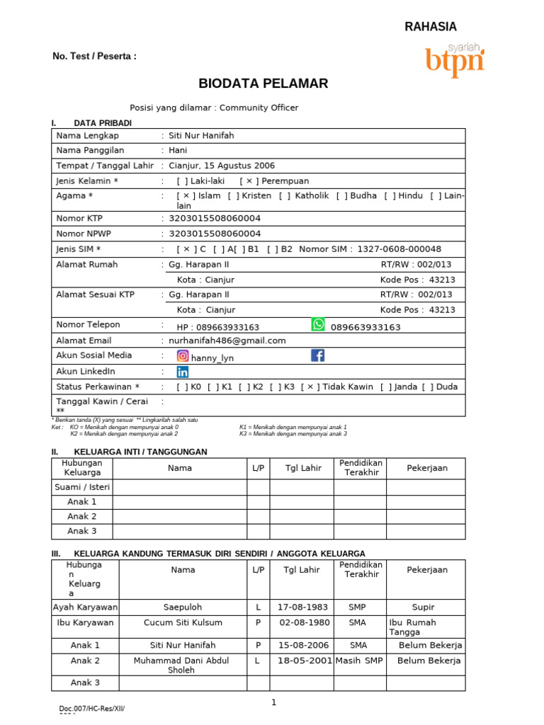 Form Biodata New - Des24 | PDF