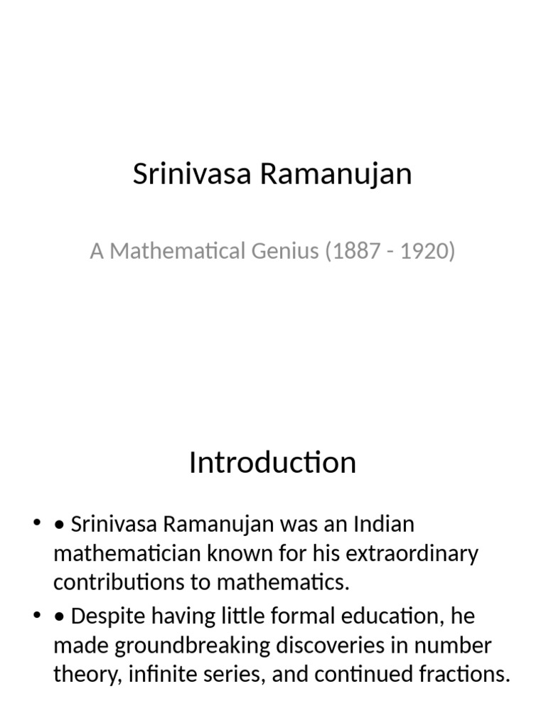 Srinivasa Ramanujan 15 Slides Presentation | PDF | Number Theory ...