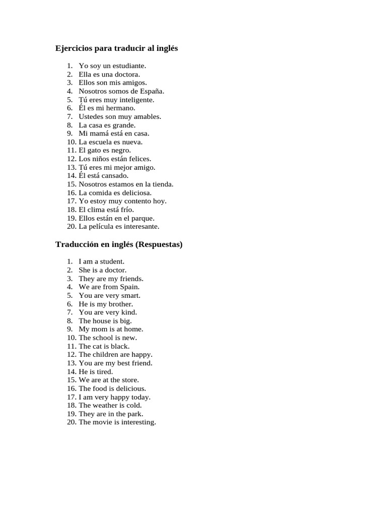Ejercicios para Traducir Al Inglés | PDF