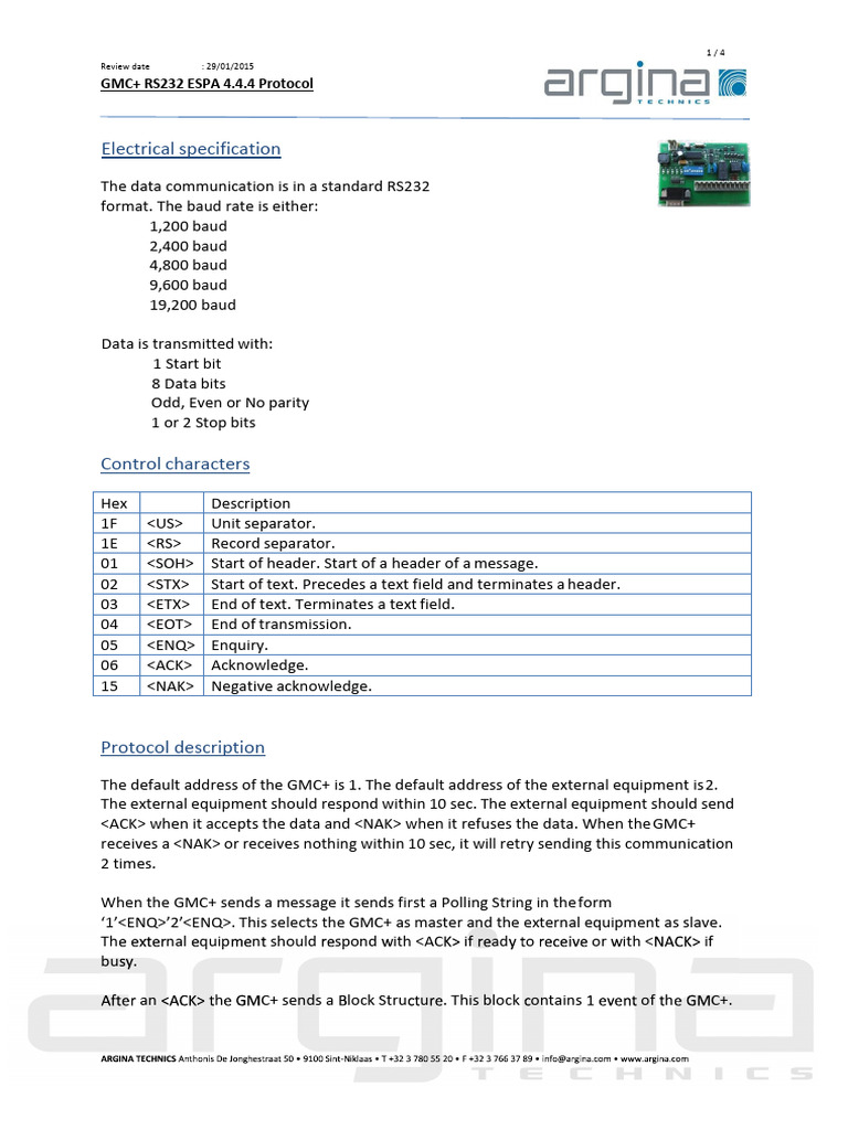 GMC+ RS232 ESPA 4.4.4 Protocol Guide | PDF | Transmission Control ...