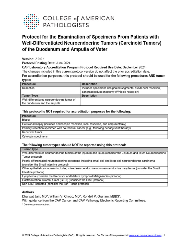 Cap 2025 Protocol For The Examination of Specimens From Patients With Well-Differentiated ...