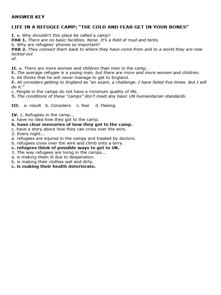 Life in An Refugee Camp ANSWER - KEY | PDF