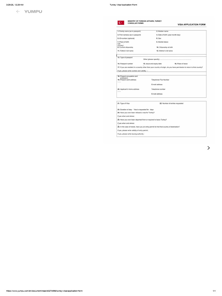 Turkey Visa Application Form | PDF