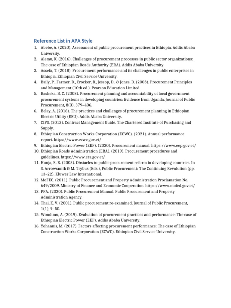 Procurement References APA | PDF