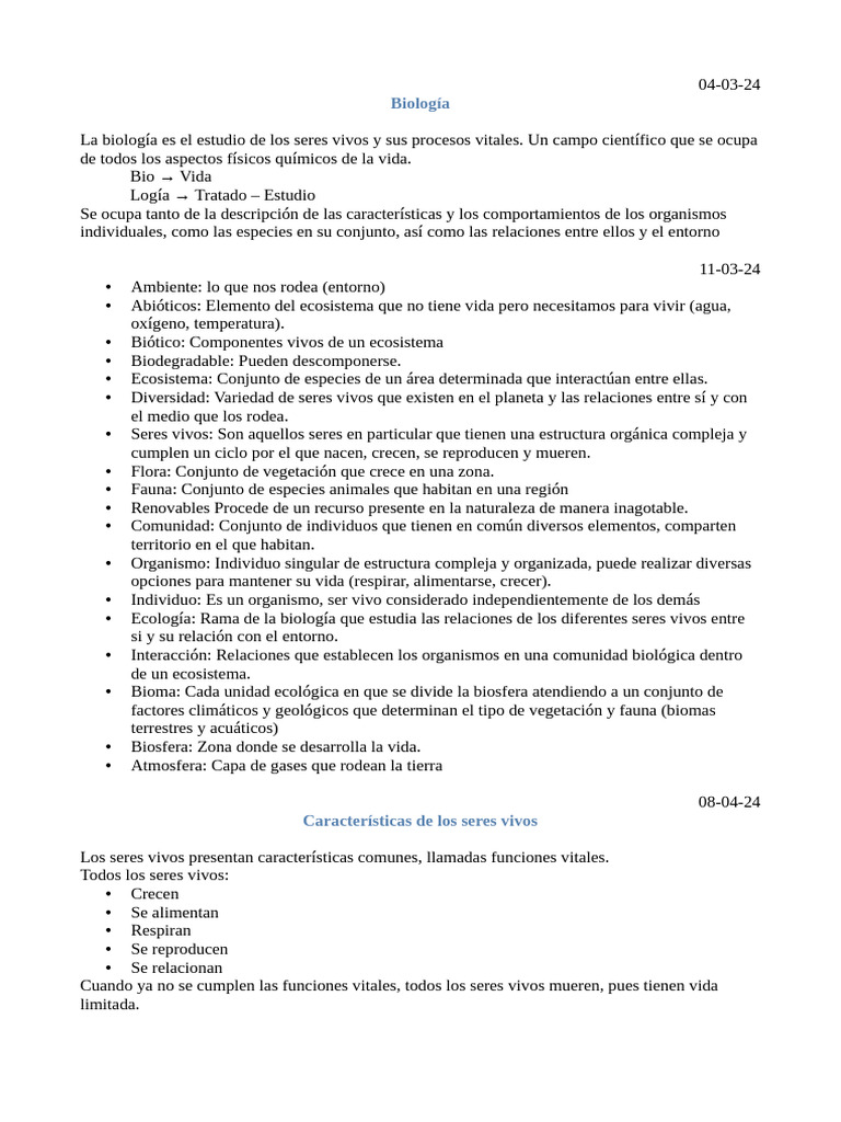 Introducción a la Biología y Clasificación de Seres Vivos | PDF ...