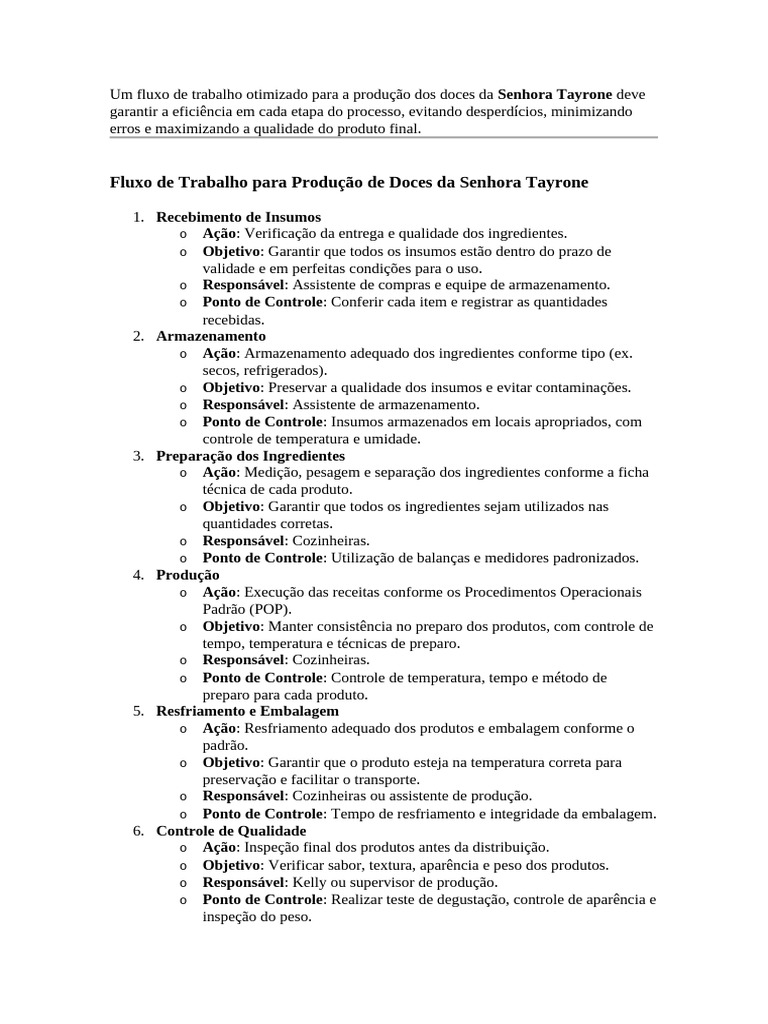 Um fluxo de trabalho otimizado para a produção dos doces da Senhora ...