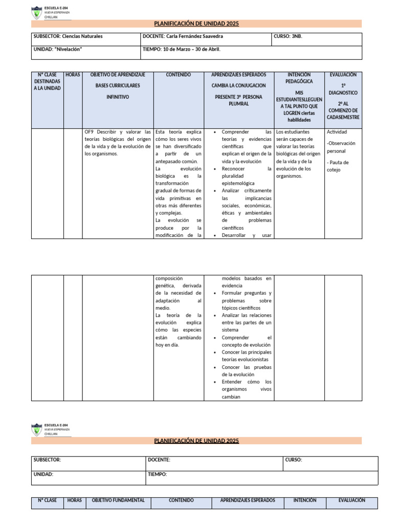 Plan. 3ro NB3 Ciencias Naturales | PDF | Evolución | Teoría