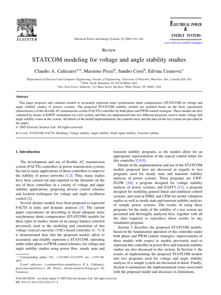 STATCOM Models for Power Stability Studies | PDF | Capacitor | Steady State